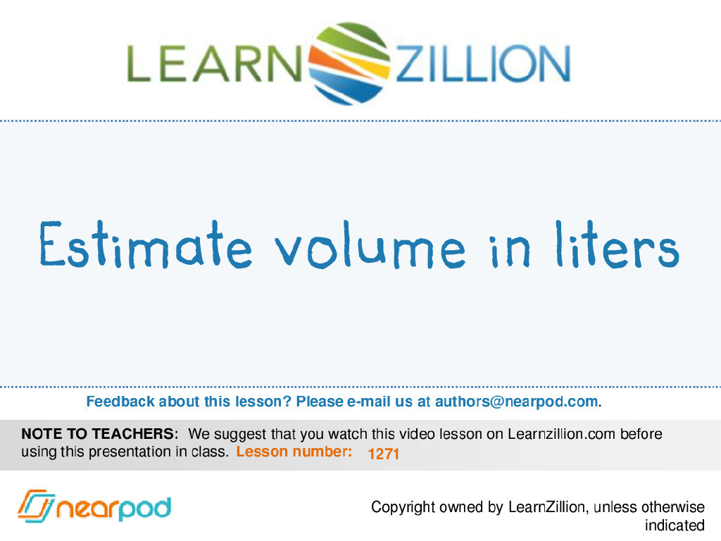 Estimate volume in liters
