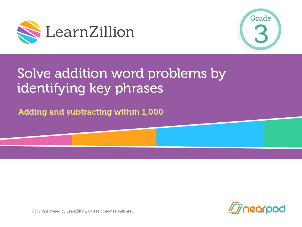 Solve addition word problems by identifying key phrases